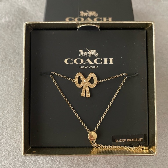 Coach | Jewelry | Coach Gold Tone Studded Bow Slider Bracelet | Poshmark